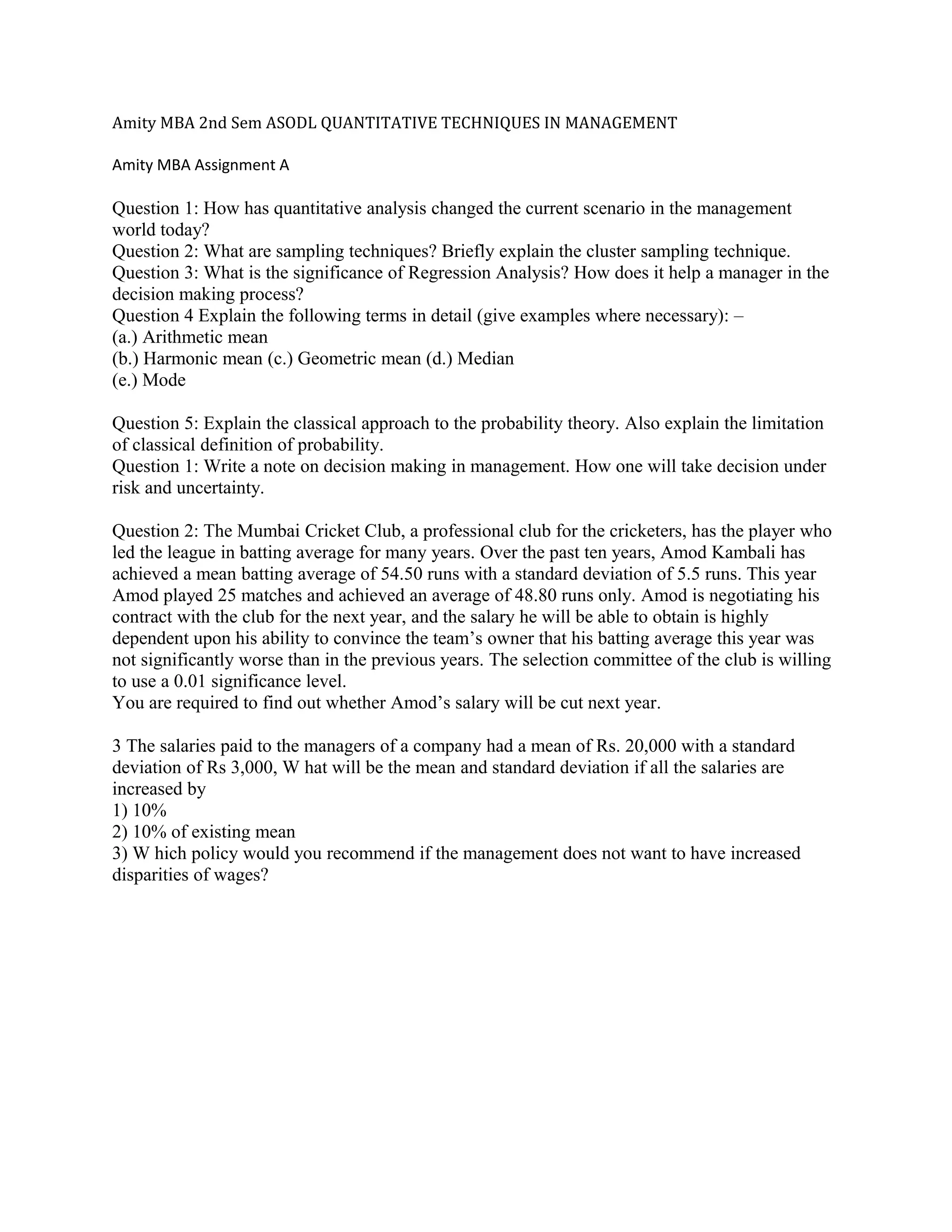 QUANTITATIVE TECHNIQUES IN MANAGEMENT | DOC