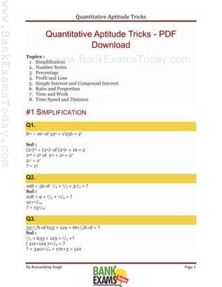 Quantitative Aptitude Shortcut tricks | PDF