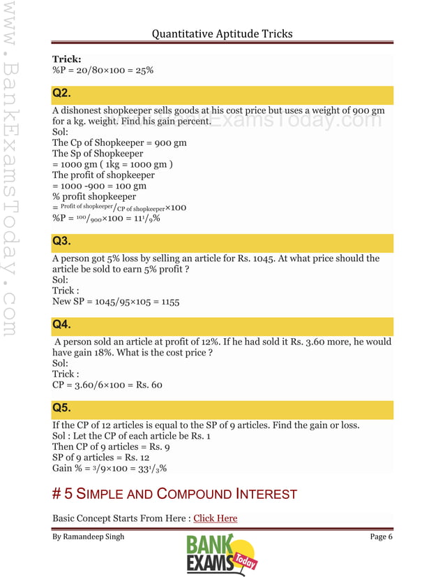 Quantitative Aptitude Shortcut tricks | PDF | Stocks and Bonds ...