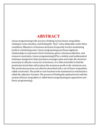 Linear programming manufacturing application | DOCX