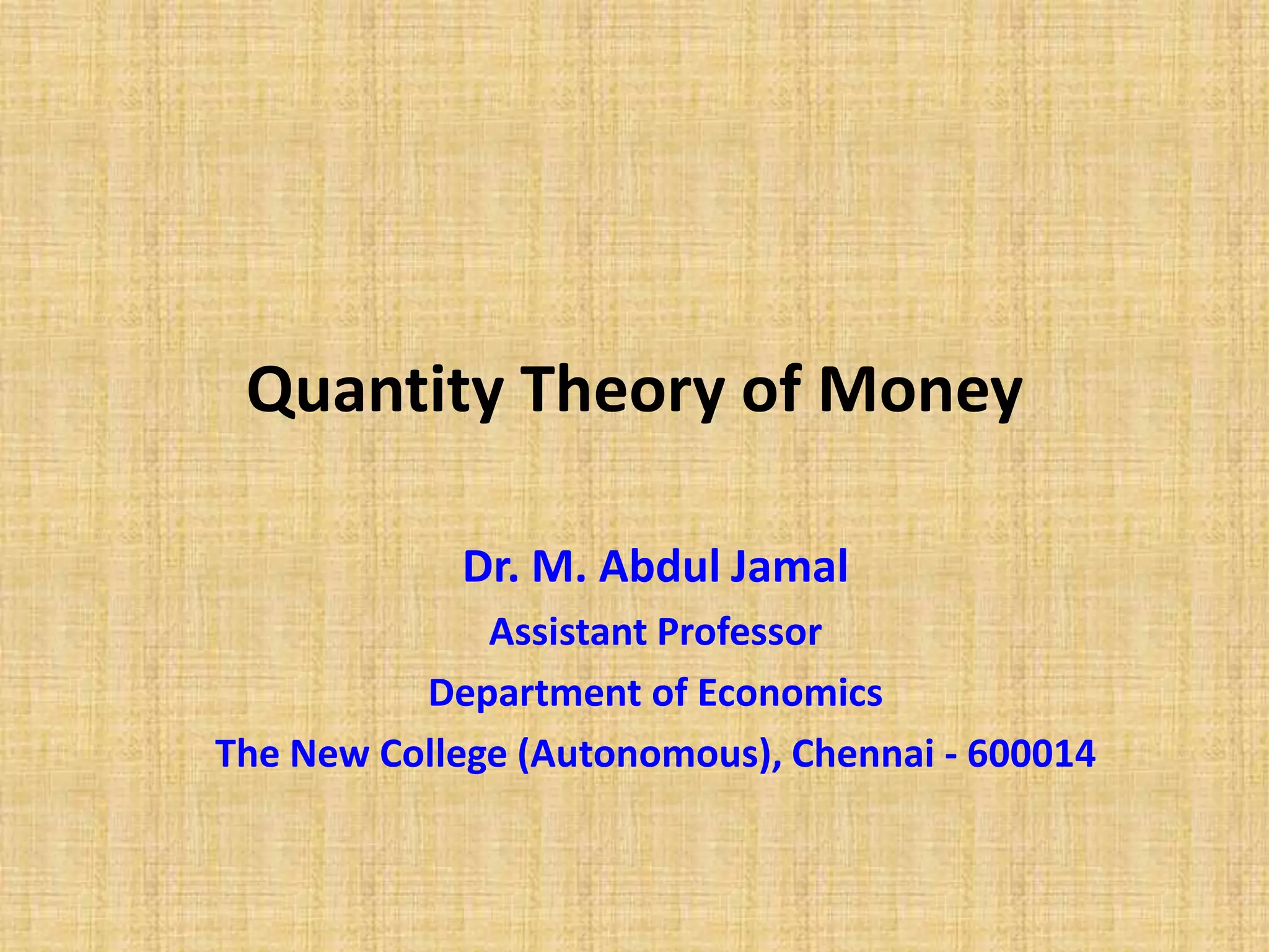 Quantity Theory of Money | PDF