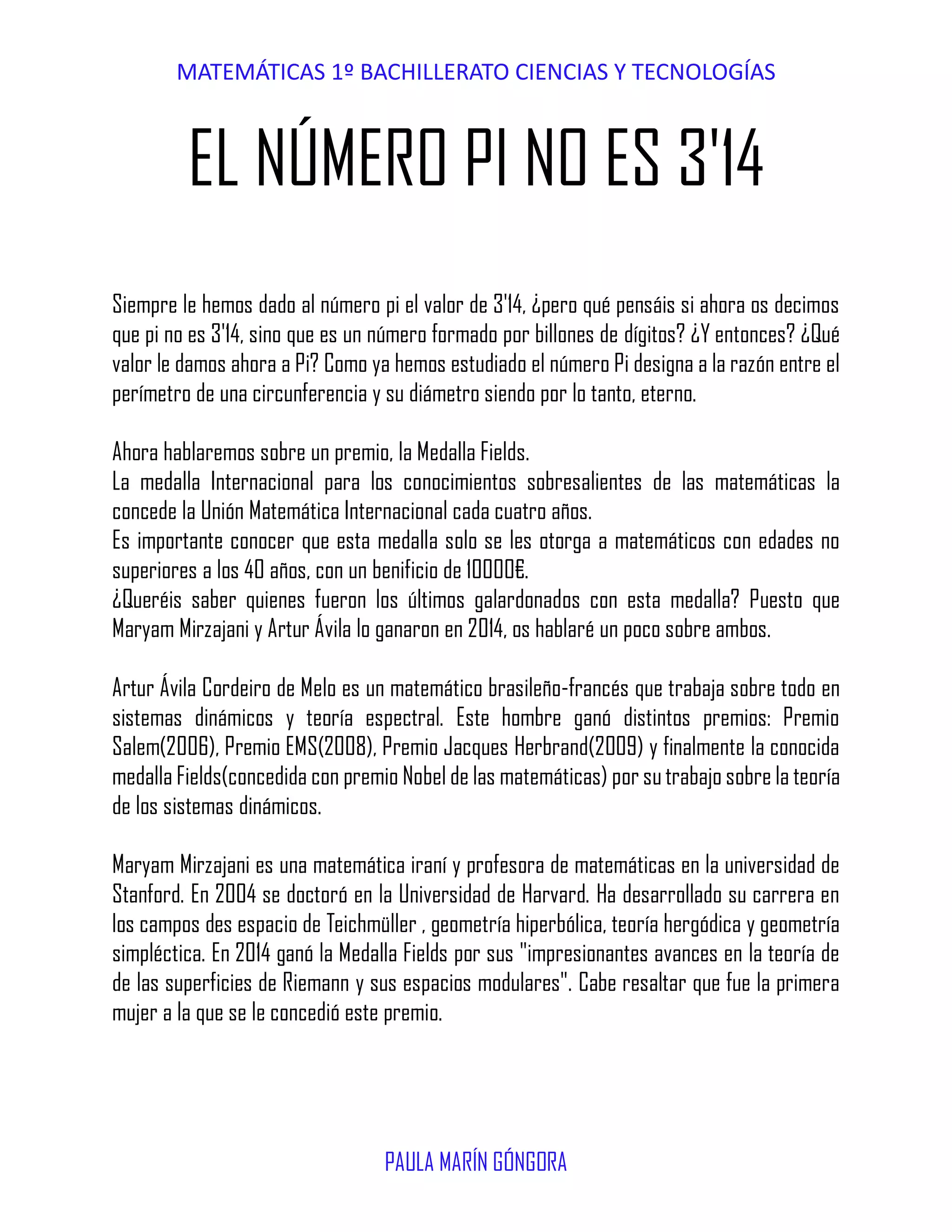 El número pi no es 3'14 trabajo | PDF | Physics | Science