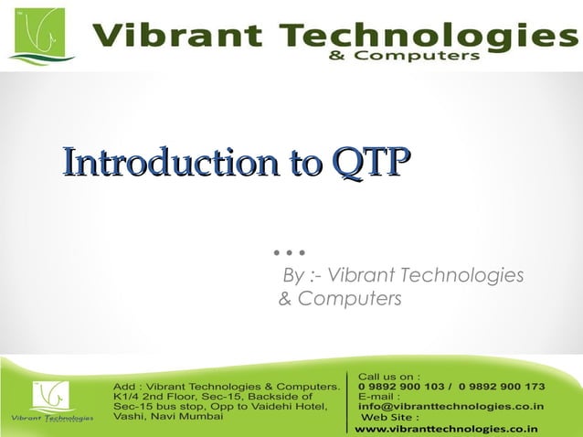Qtp Introduction To Automation Basics Ppt Computer Software And