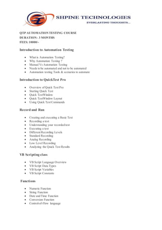 QTP AUTOMATION TESTING SYLLABUS | DOCX | Web Development | Internet