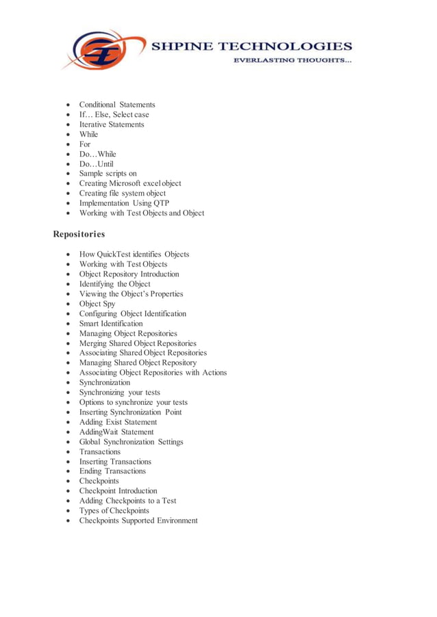 Qtp Automation Testing Syllabus Pdf