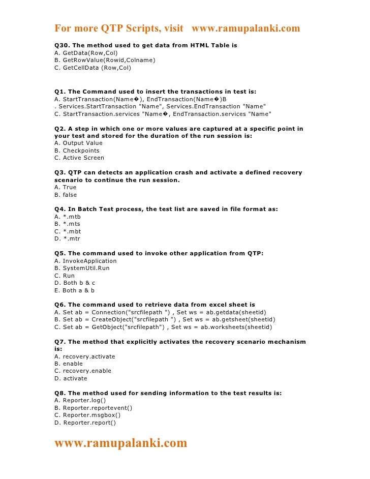 Qtp Certification Sample Questions