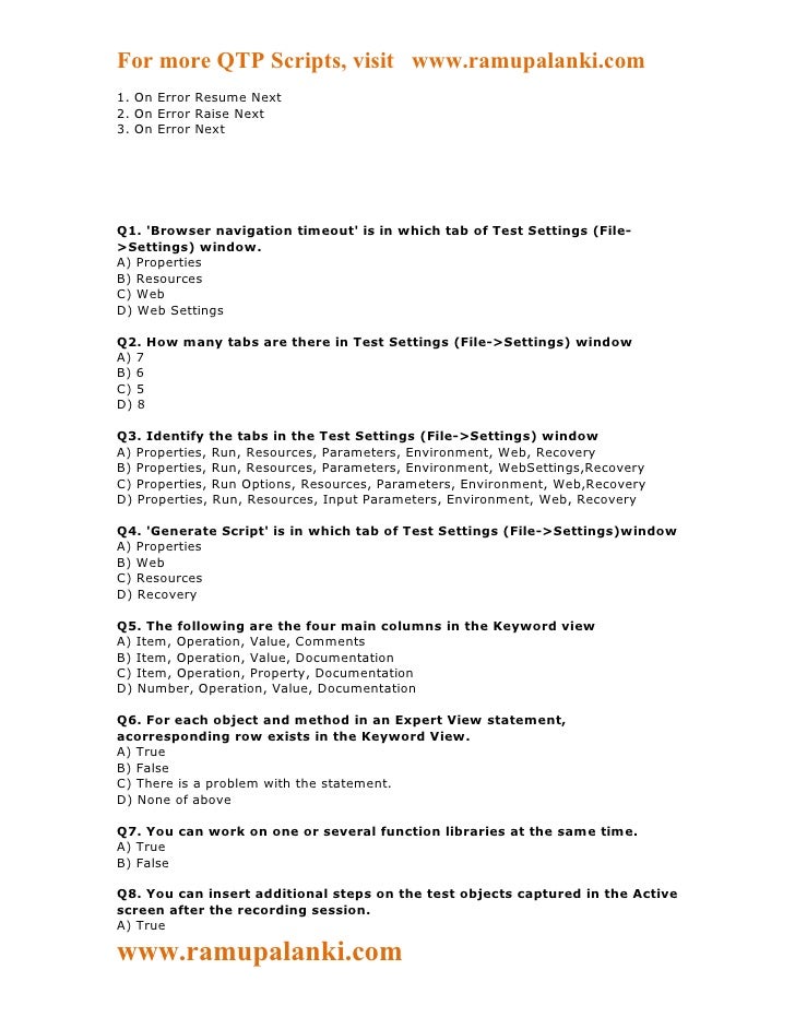 Qtp Certification Sample Questions 