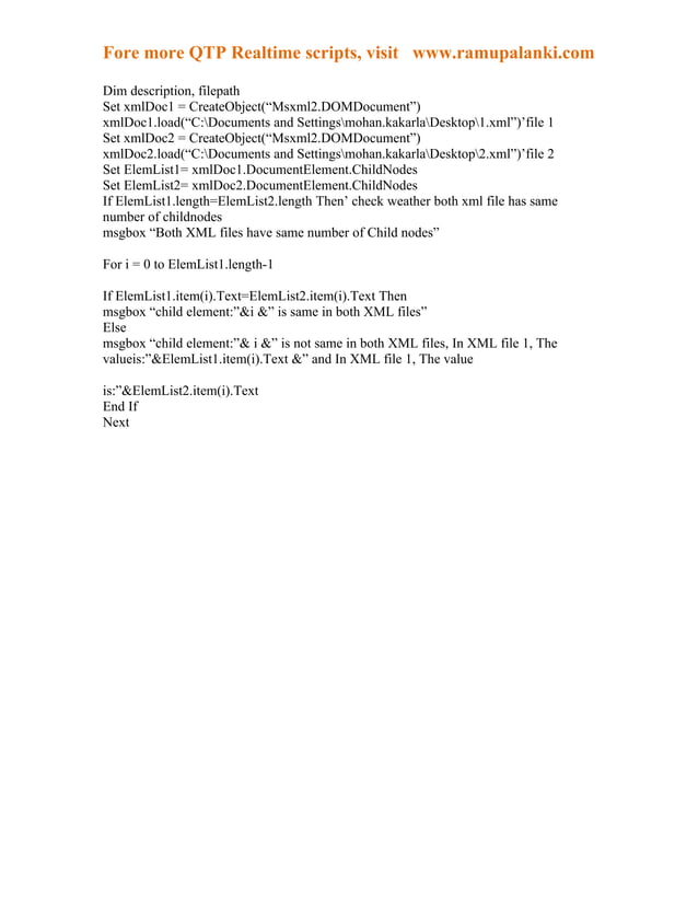 Qtp compare xml files | DOC | Computing | Technology & Computing