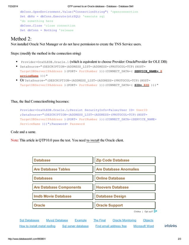 Qtp Connect To An Oracle Database Database Database Skill Pdf