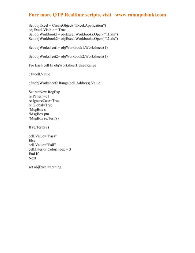 Qtp excel compare | PDF