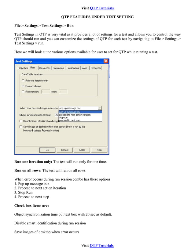 QTP Features Under Test Settings | PDF