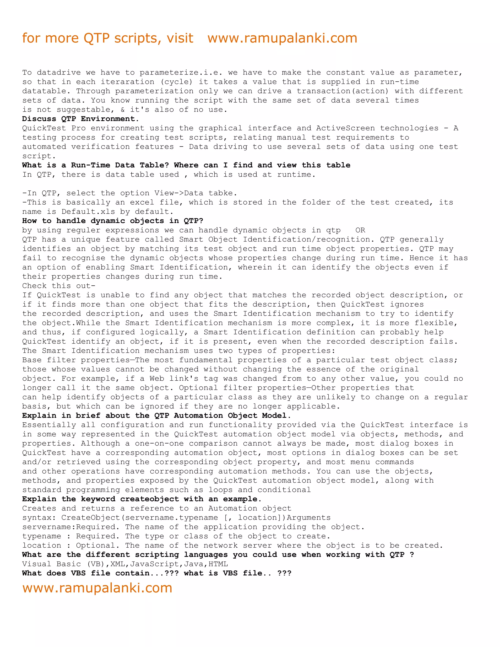 Qtp interview questions | DOC | Internet | Computing