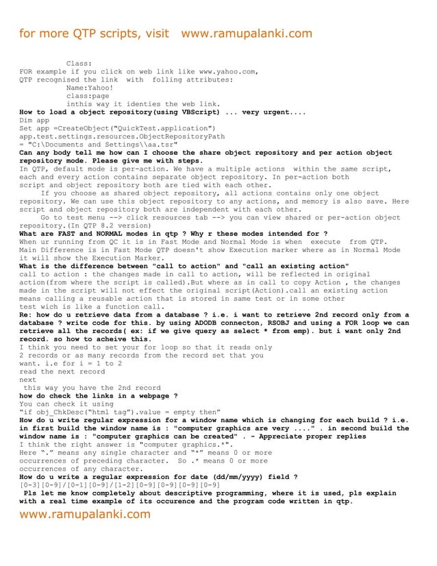 Qtp interview questions | DOC | Internet | Computing