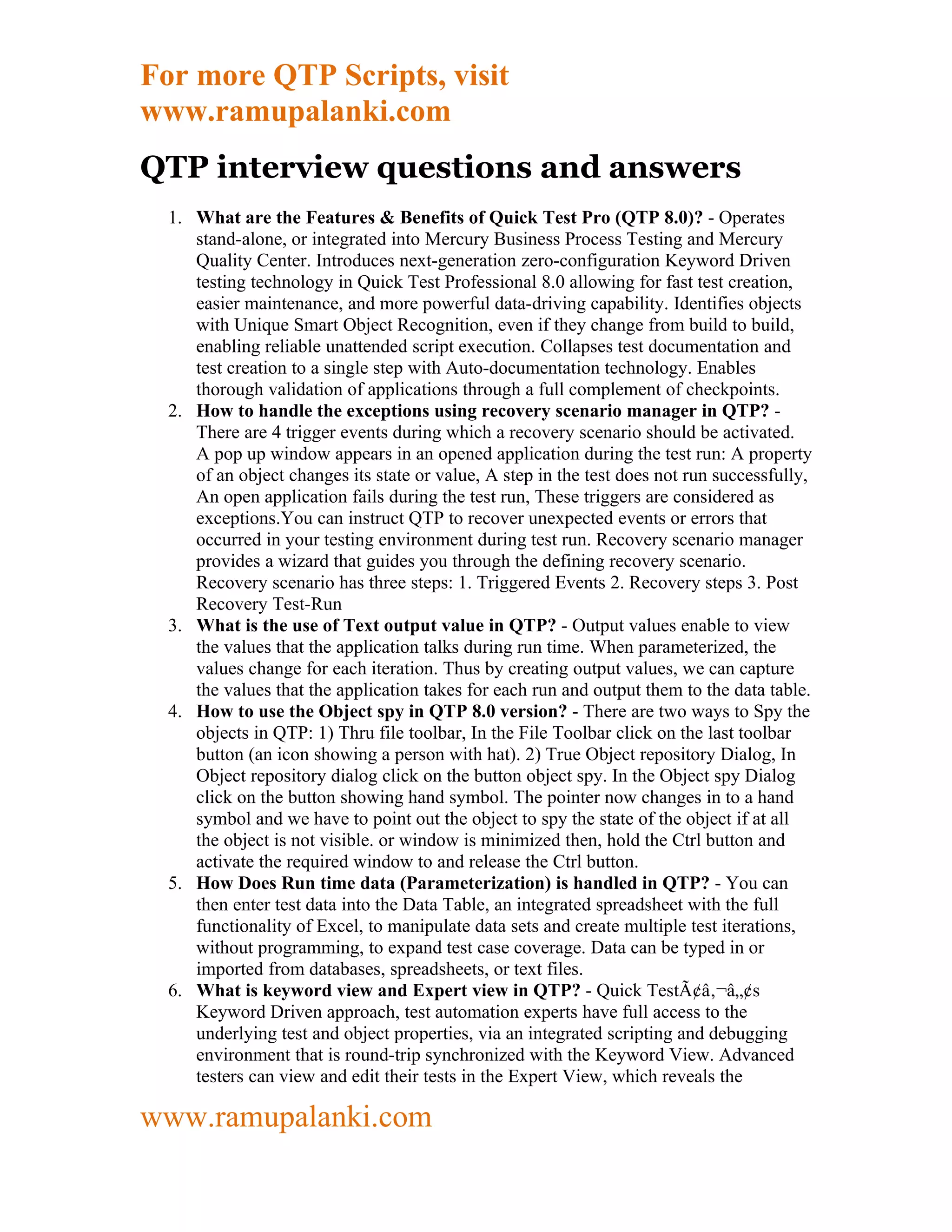 Qtp interview questions and answers | DOC | Computer Software and Applications | Computing