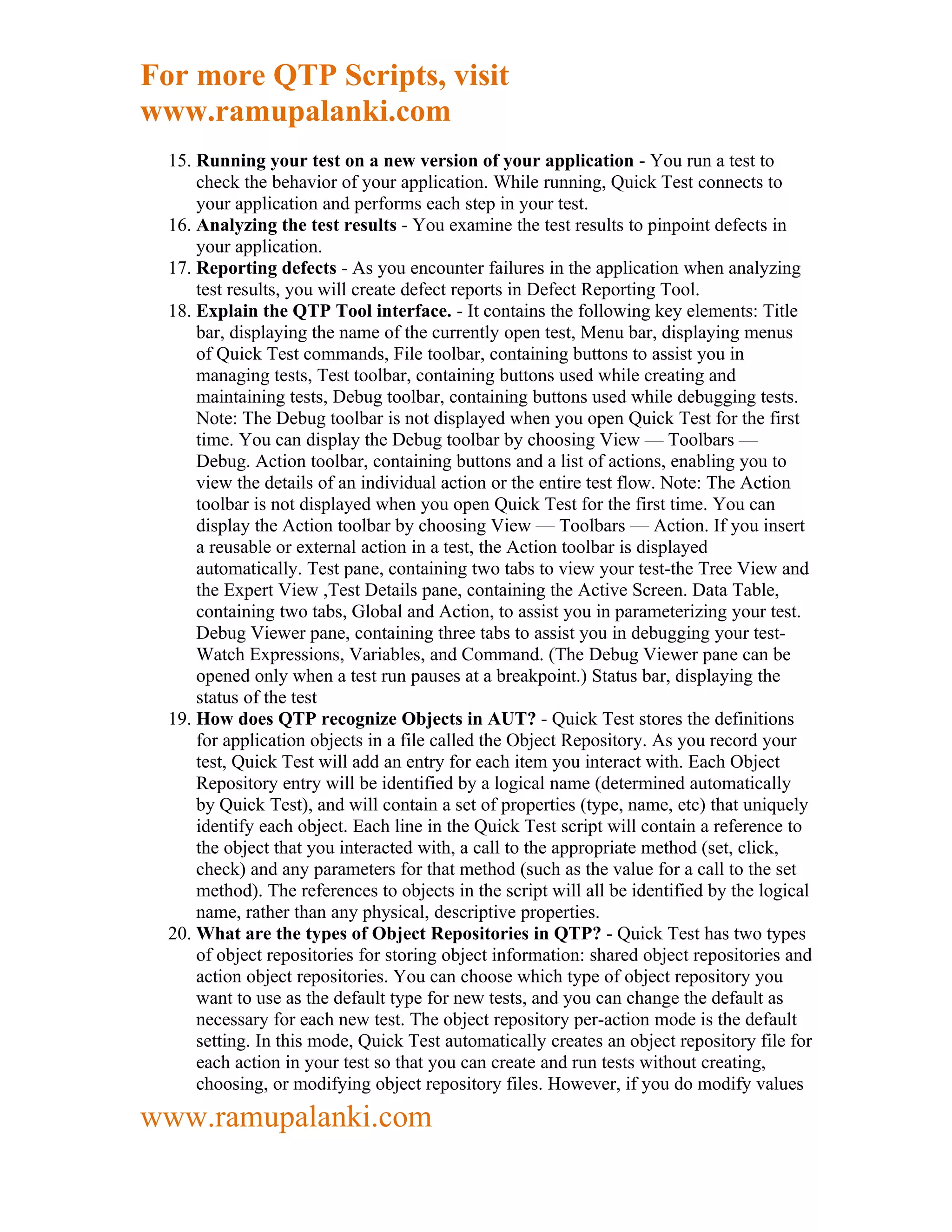 Qtp interview questions and answers | DOC | Computer Software and Applications | Computing