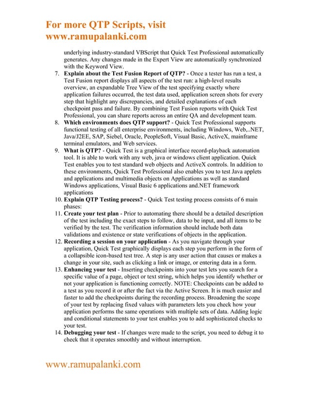 Qtp Interview Questions And Answers Doc Computer Software And Applications Computing