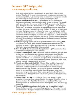 Qtp interview questions and answers | DOC | Computer Software and Applications | Computing