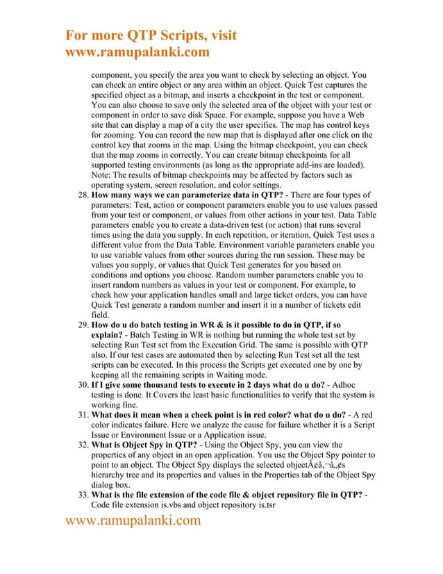 Qtp Interview Questions And Answers Doc Computer Software And Applications Computing