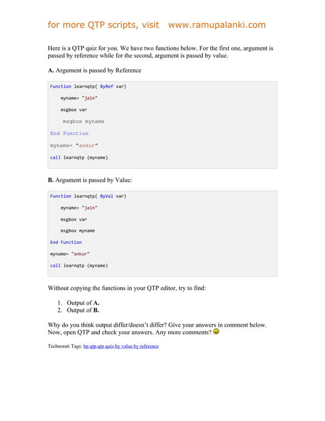 Qtp quiz for you | DOC | Programming Languages | Computing