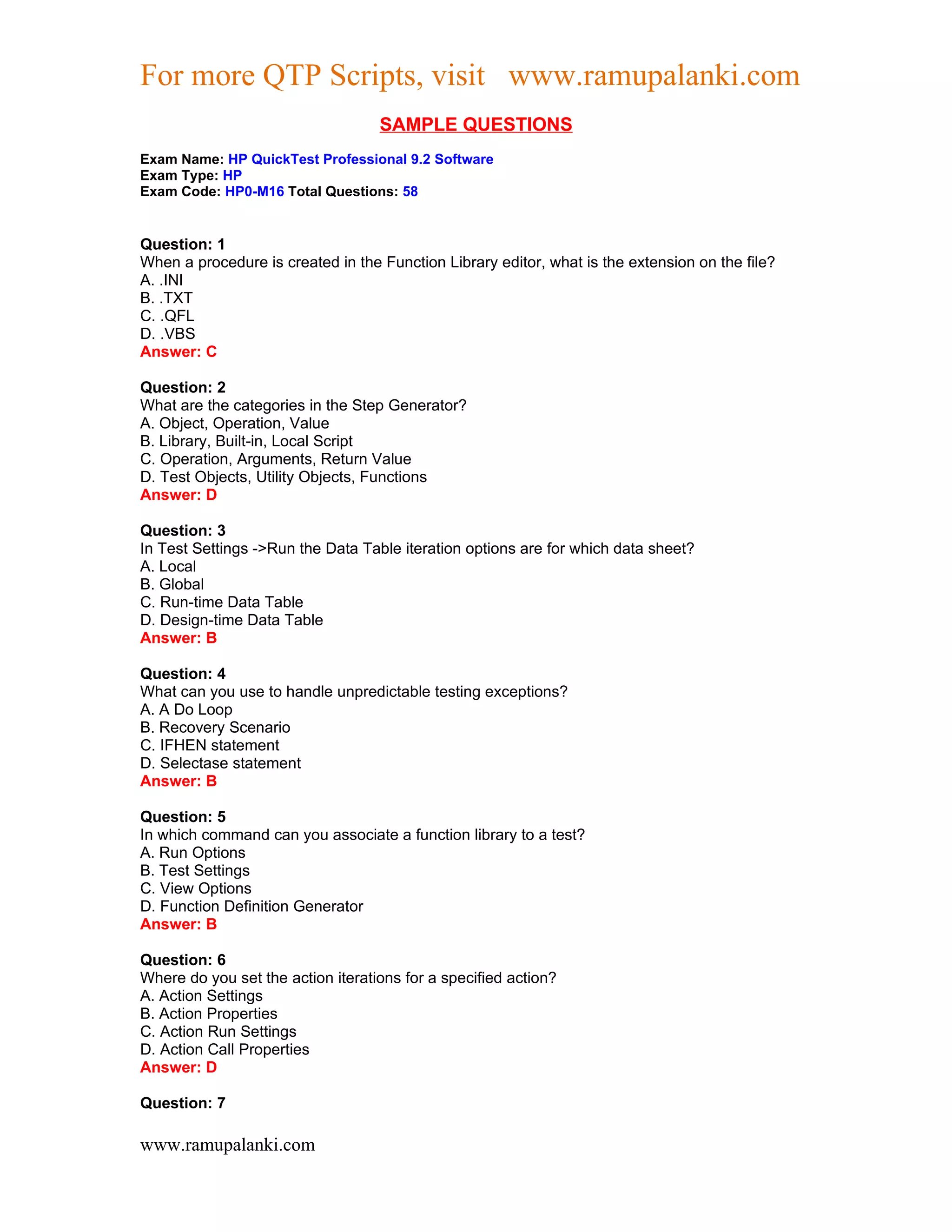 Qtp sample certification questions and answers | DOC