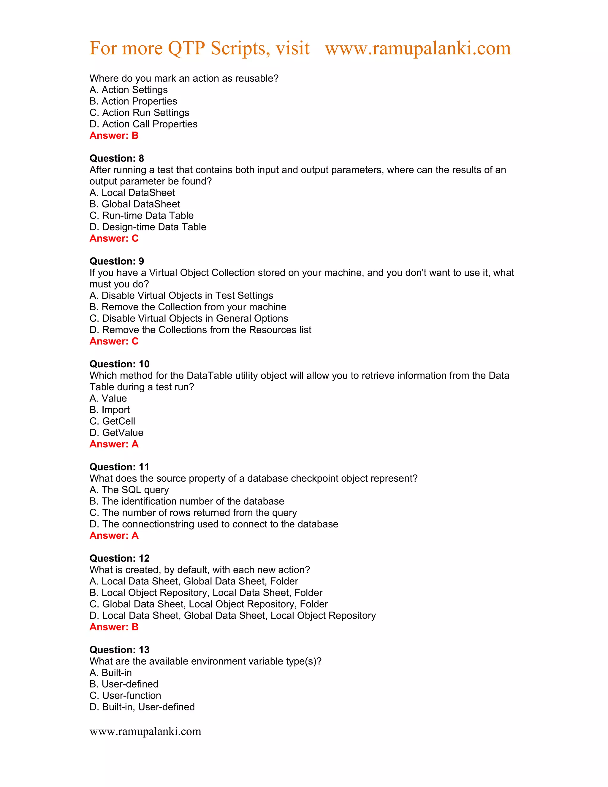 Qtp sample certification questions and answers | DOC