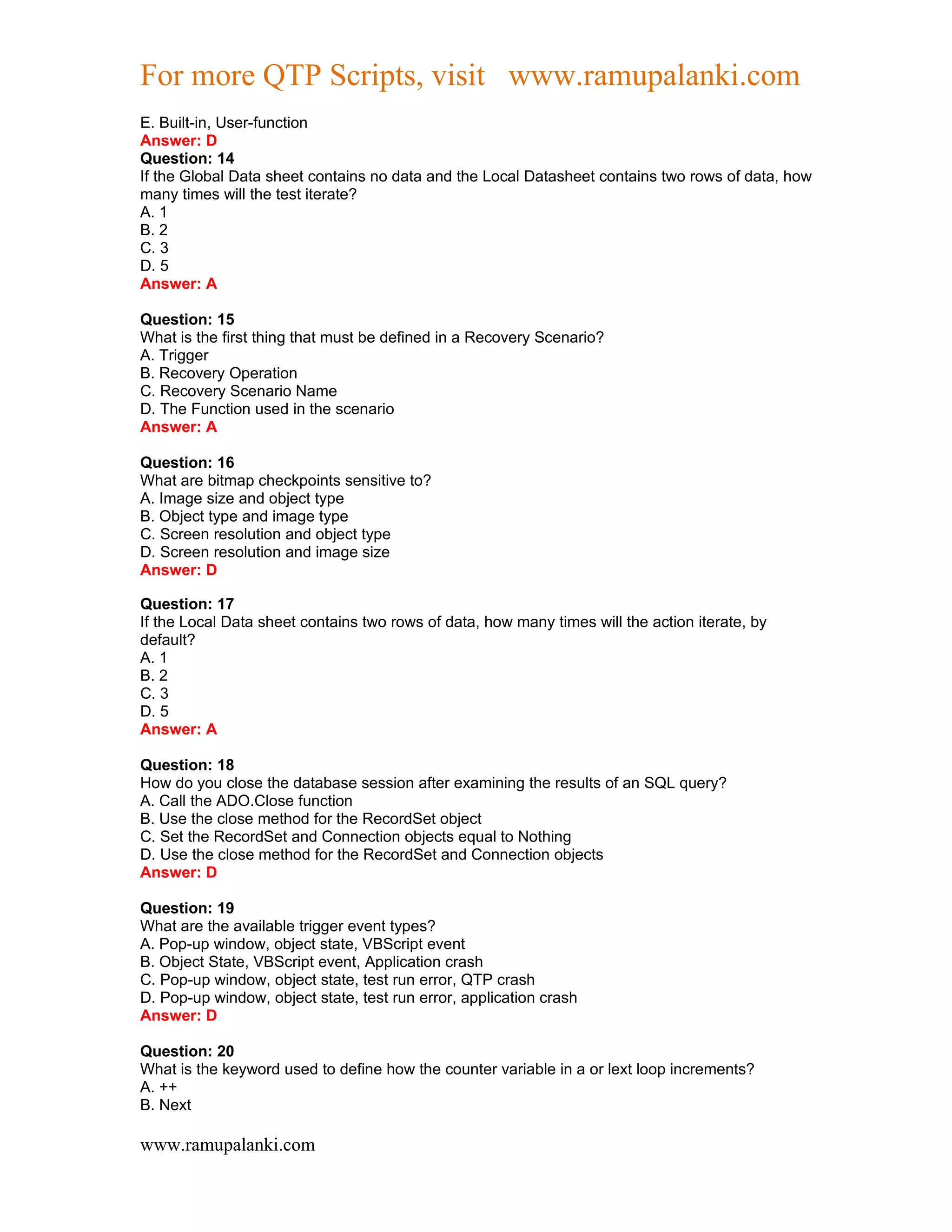 Qtp sample certification questions and answers | DOC