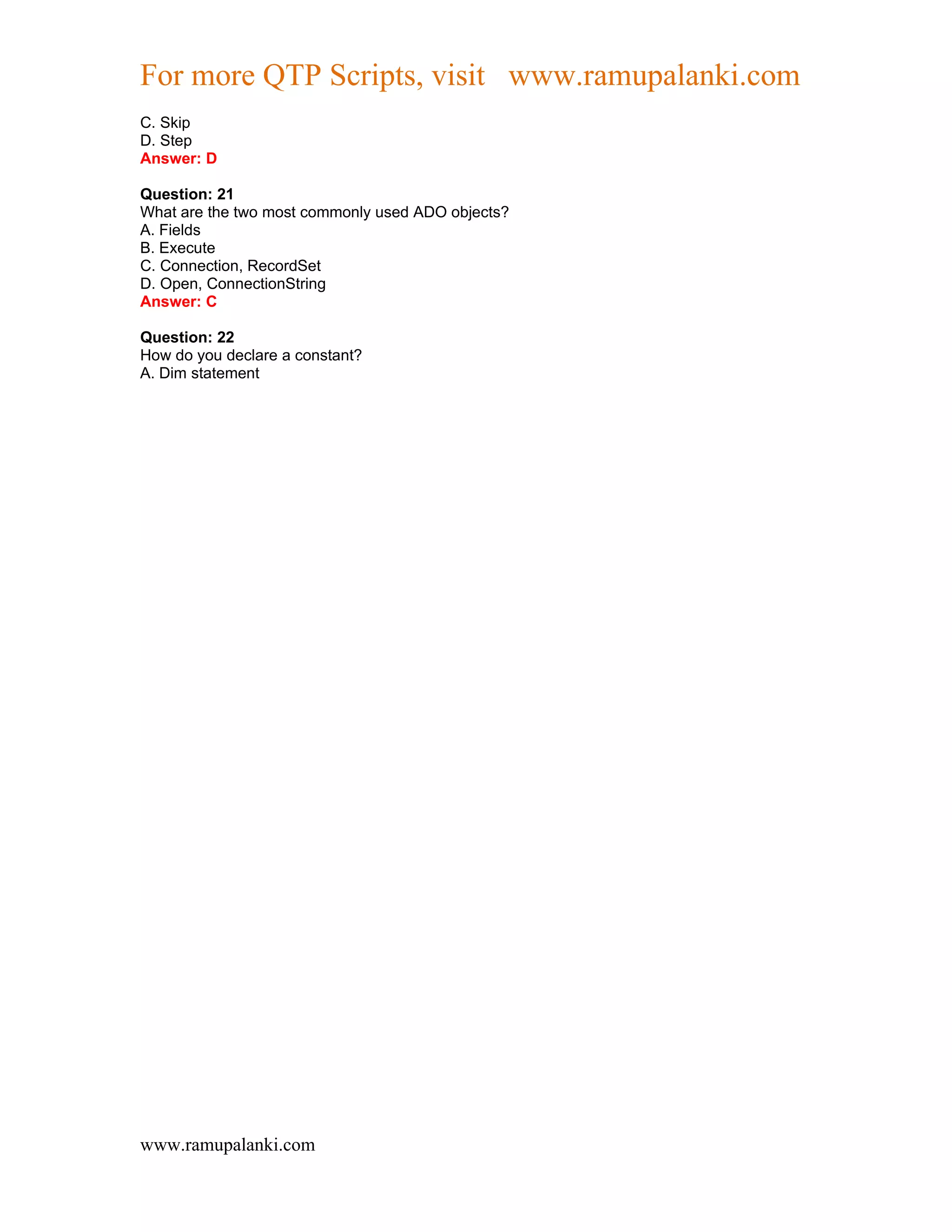 Qtp sample certification questions and answers | DOC