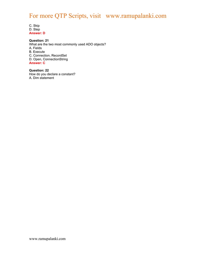 Qtp sample certification questions and answers | DOC