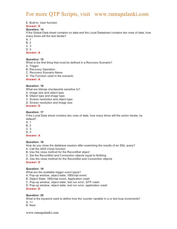 Qtp sample certification questions and answers