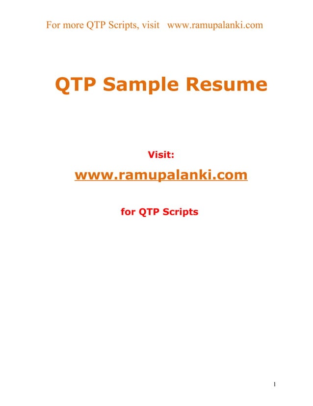 Qtp sample resume | DOC | Computer Software and Applications | Computing
