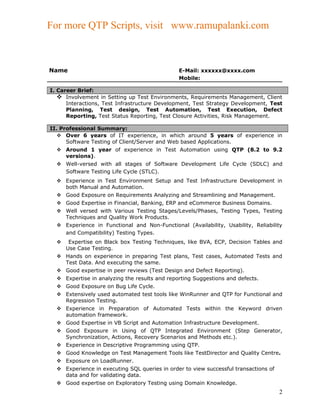 Qtp sample resume | PDF