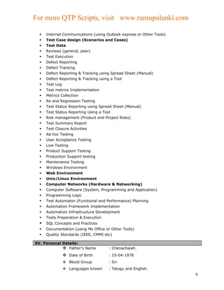 Qtp sample resume | DOC | Computer Software and Applications | Computing