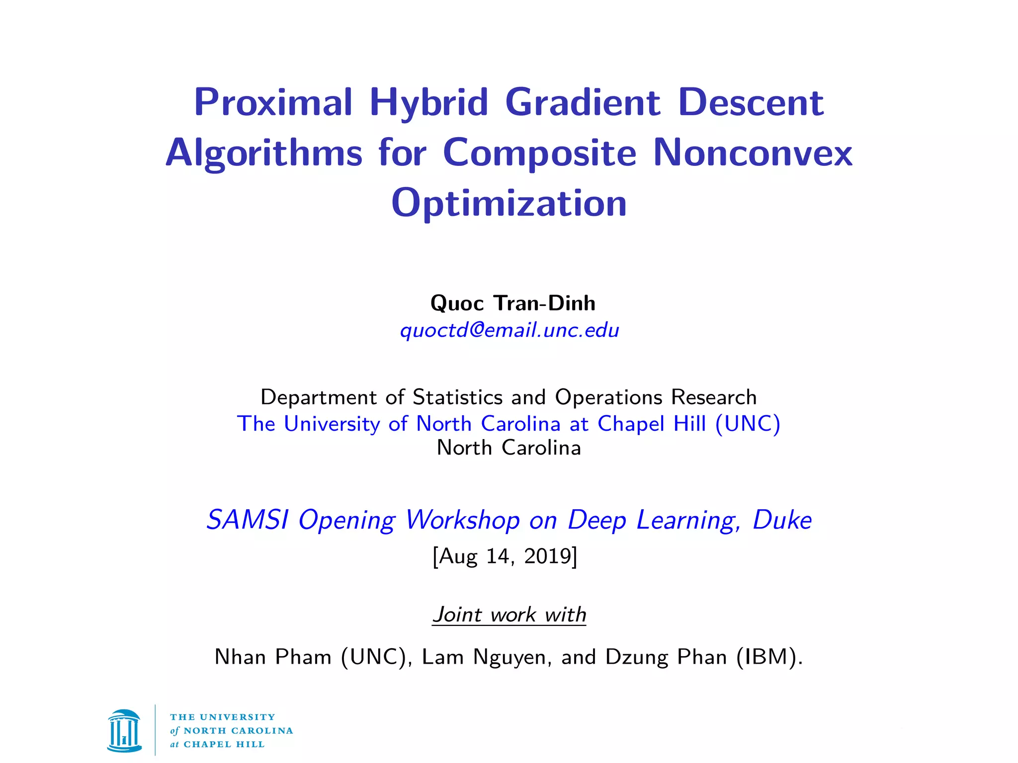 Deep Learning Opening Workshop - ProxSARAH Algorithms for Stochastic Composite Nonconvex ...