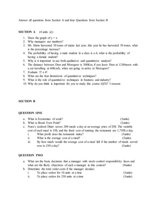 Quantitative Techniques questions | DOCX