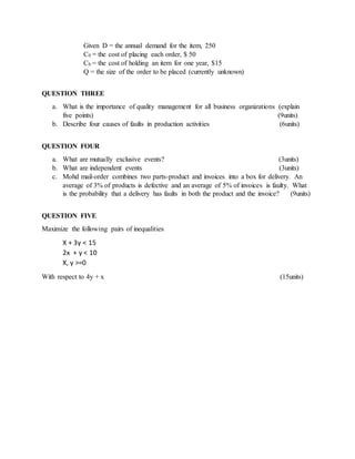 Quantitative Techniques questions | DOCX