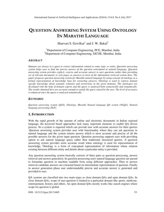 QUESTION ANSWERING SYSTEM USING ONTOLOGY IN MARATHI LANGUAGE | PDF