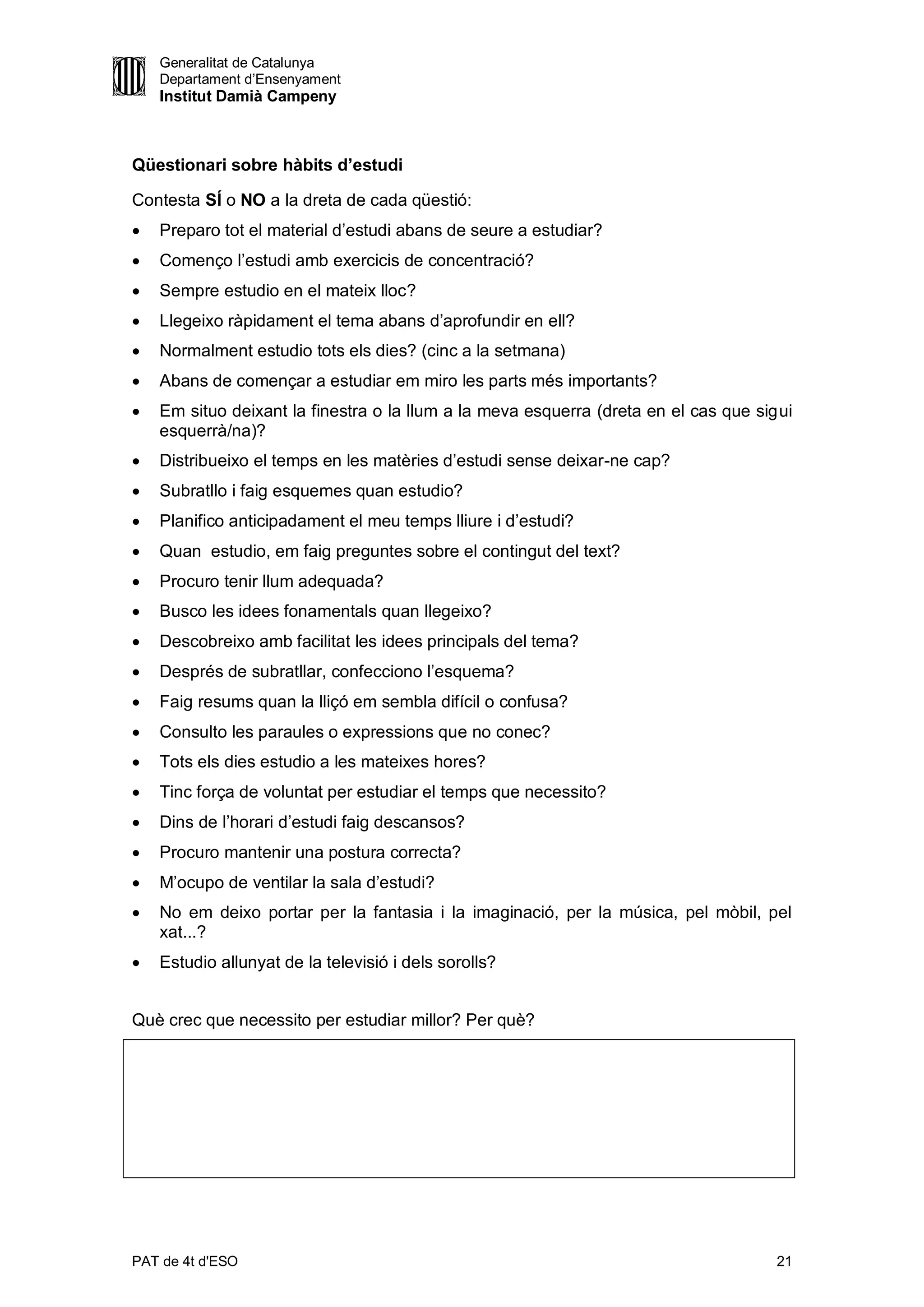 Quadern de tutoria de 4t | PDF