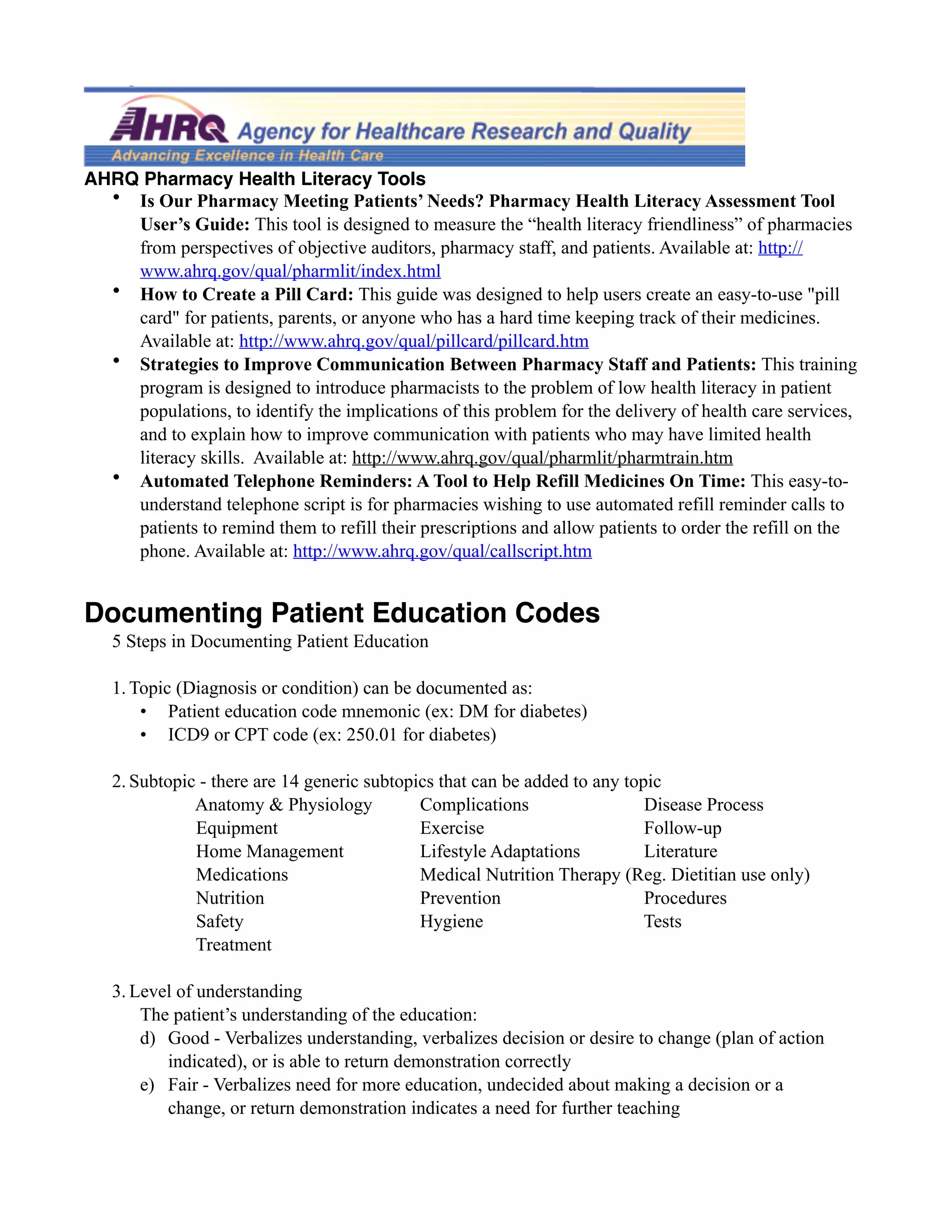 Pharmacy and health literacy handout | PDF