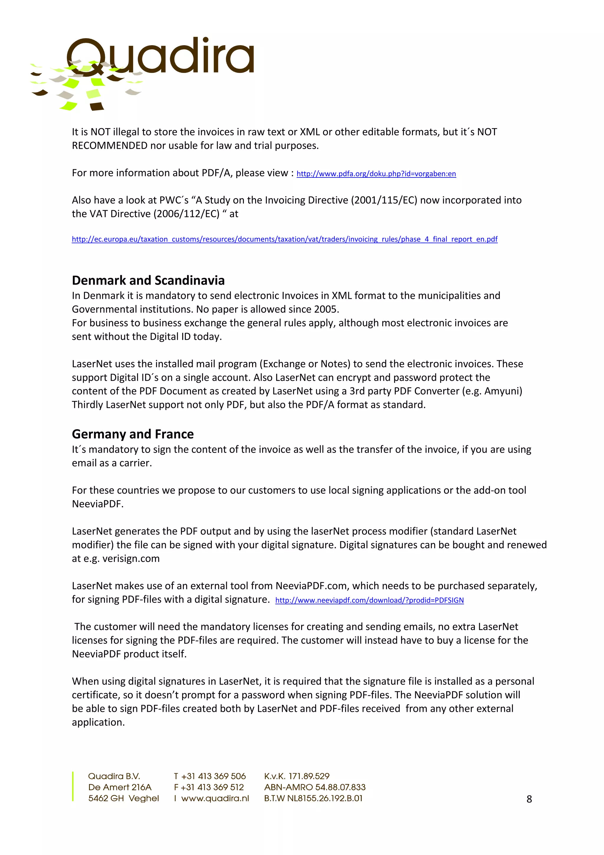 Quadira, e invoicing, digital signatures and document archiving | PDF