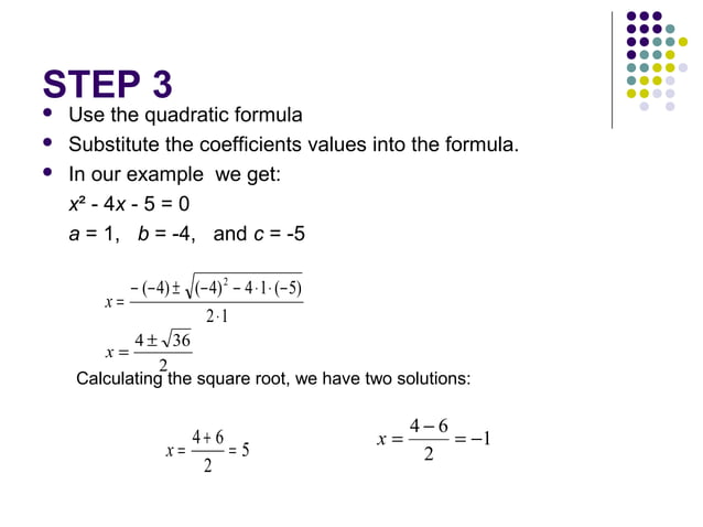 Quadractic equations.steps | PPT