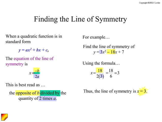 Quadratic function in standard form (y = ax^2 +bx + c | PPT