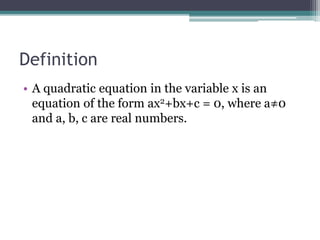 Quadratic Equation Definition