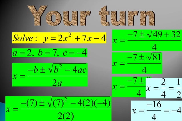 Solving quadratic equation by quadratic formula | PPT