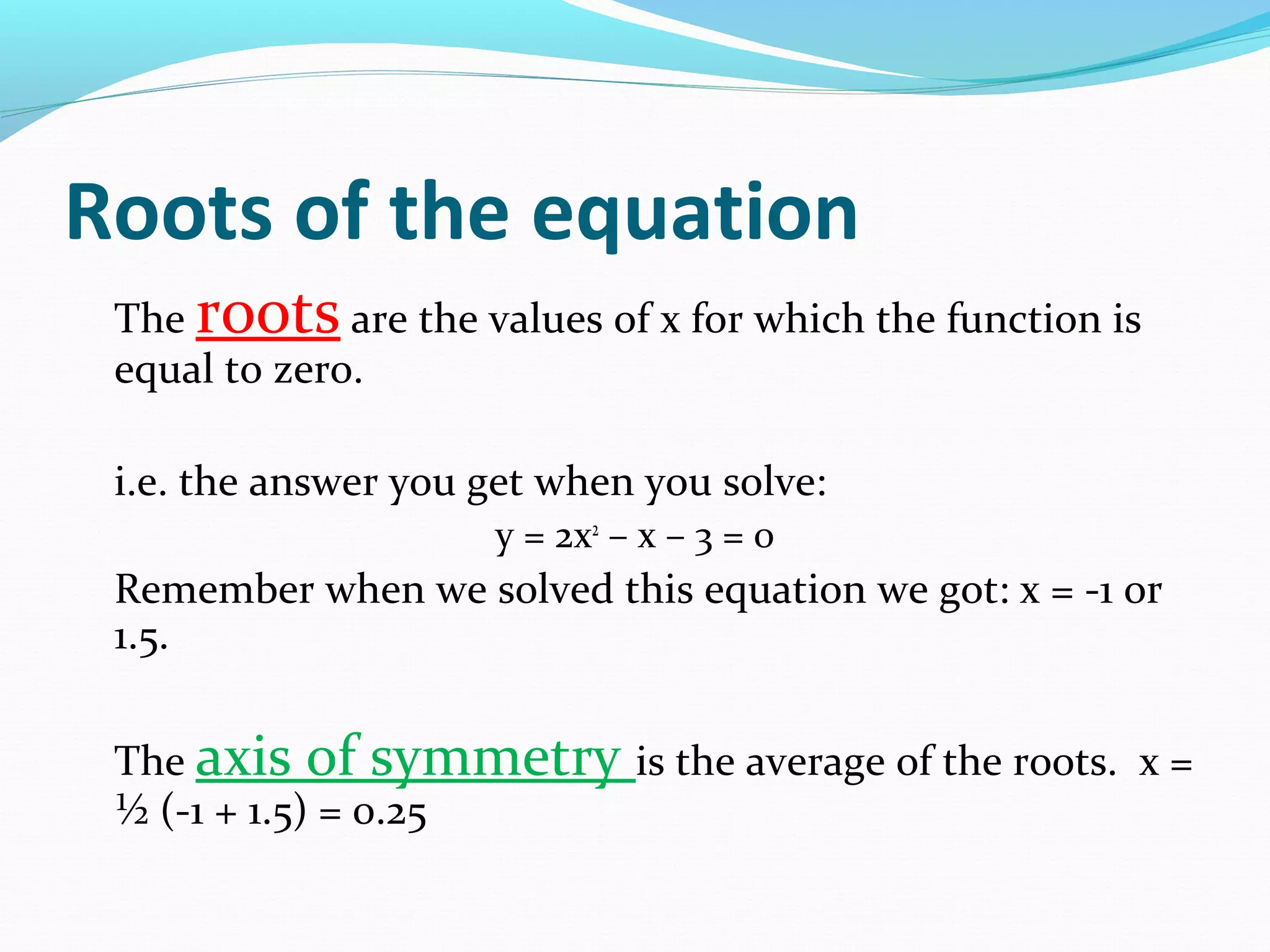 Quadratic functions my maths presentation | PPT