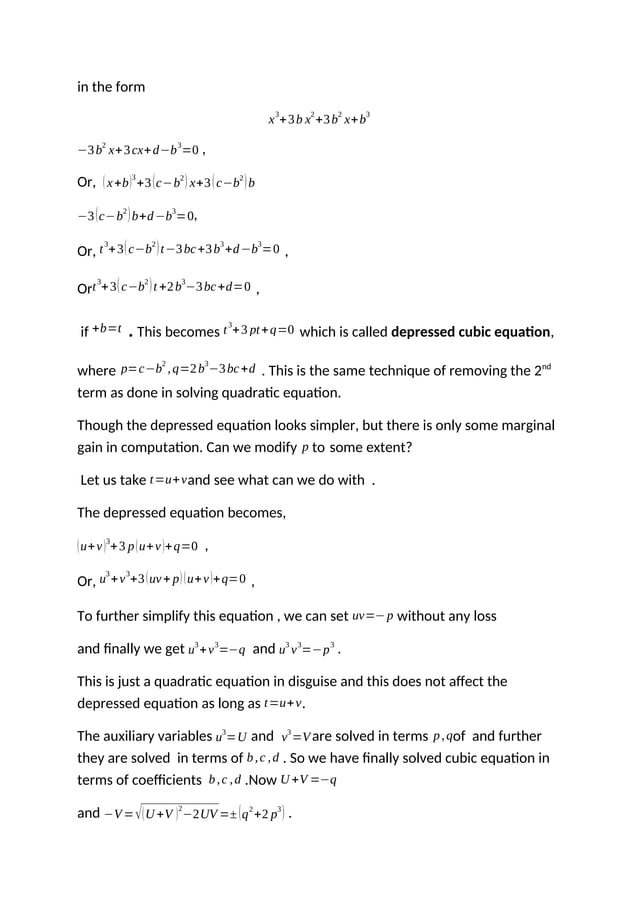 How to solve Quadratic and cubic equations | PDF