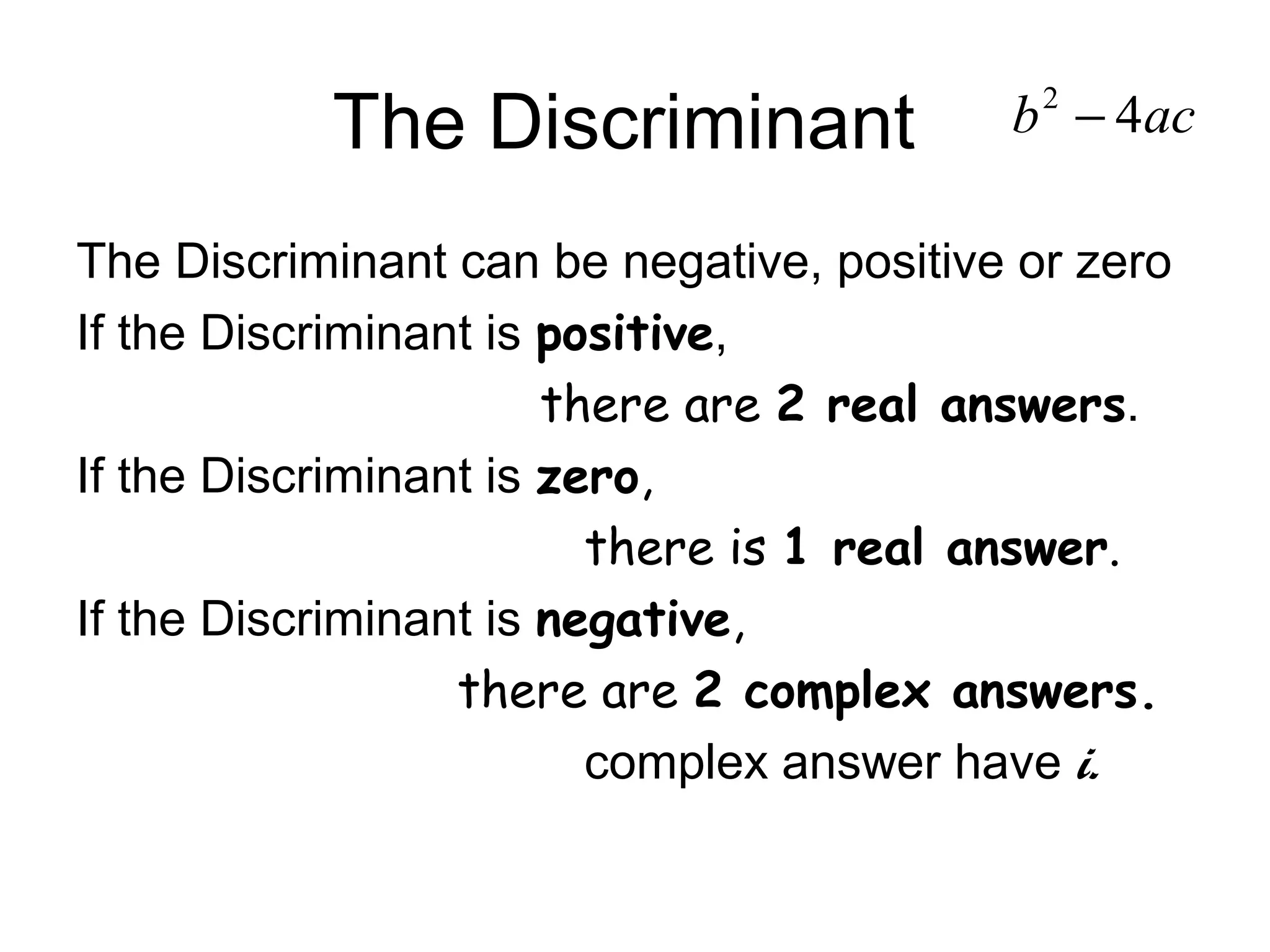 Quadratic Equation and discriminant | PPT