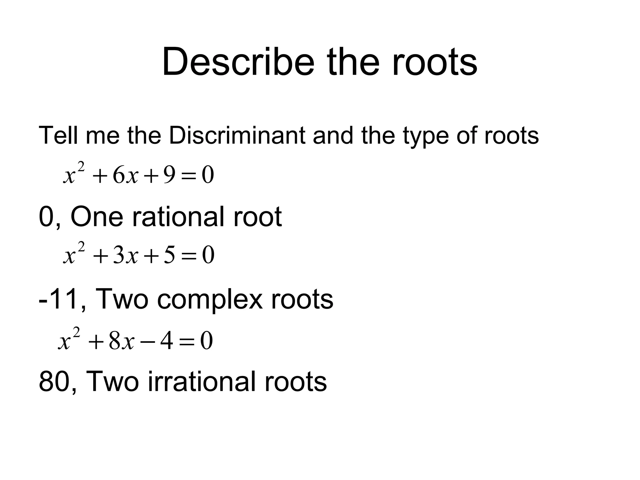 Quadratic Equation and discriminant | PPT