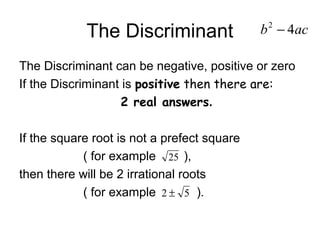 Quadratic Equation and discriminant | PPT