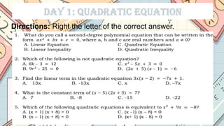 Mathematics 9 Illustration of Quadratic Equation | PPT