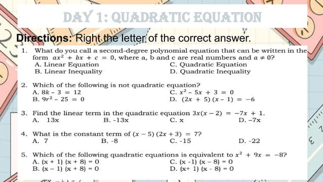 Mathematics 9 Illustration of Quadratic Equation | PPTX